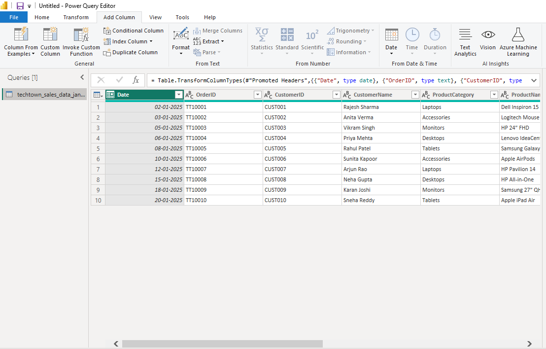 Add Column - Tech Town